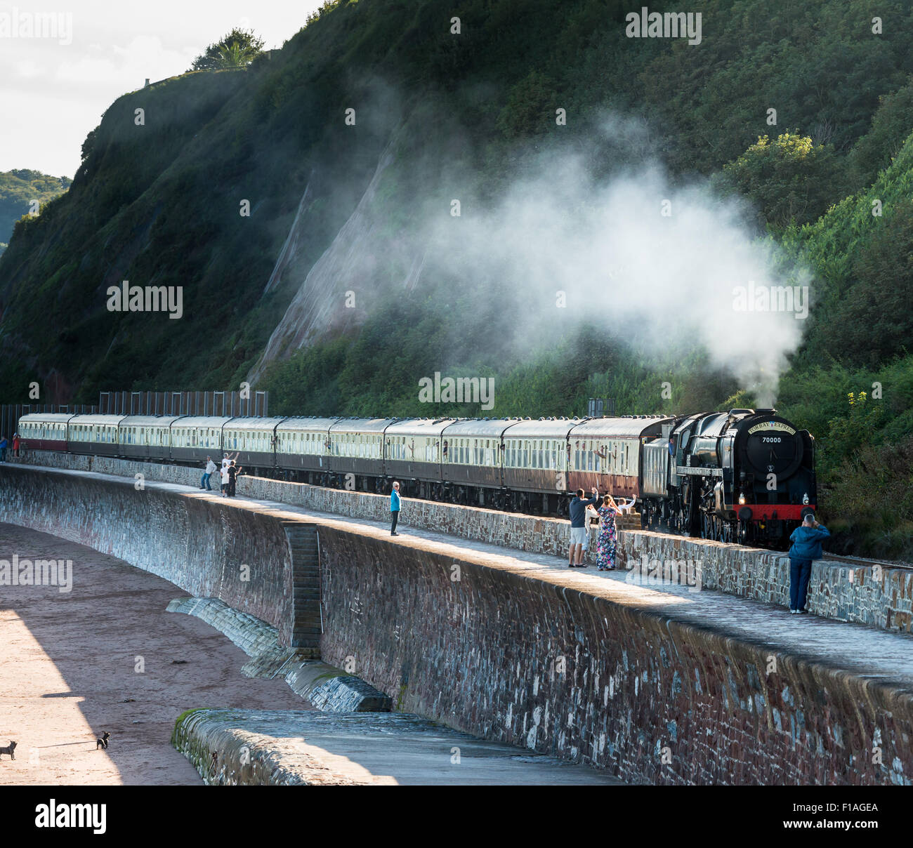 The Torbay Express steam train moves along the Brunel coastal line at ...
