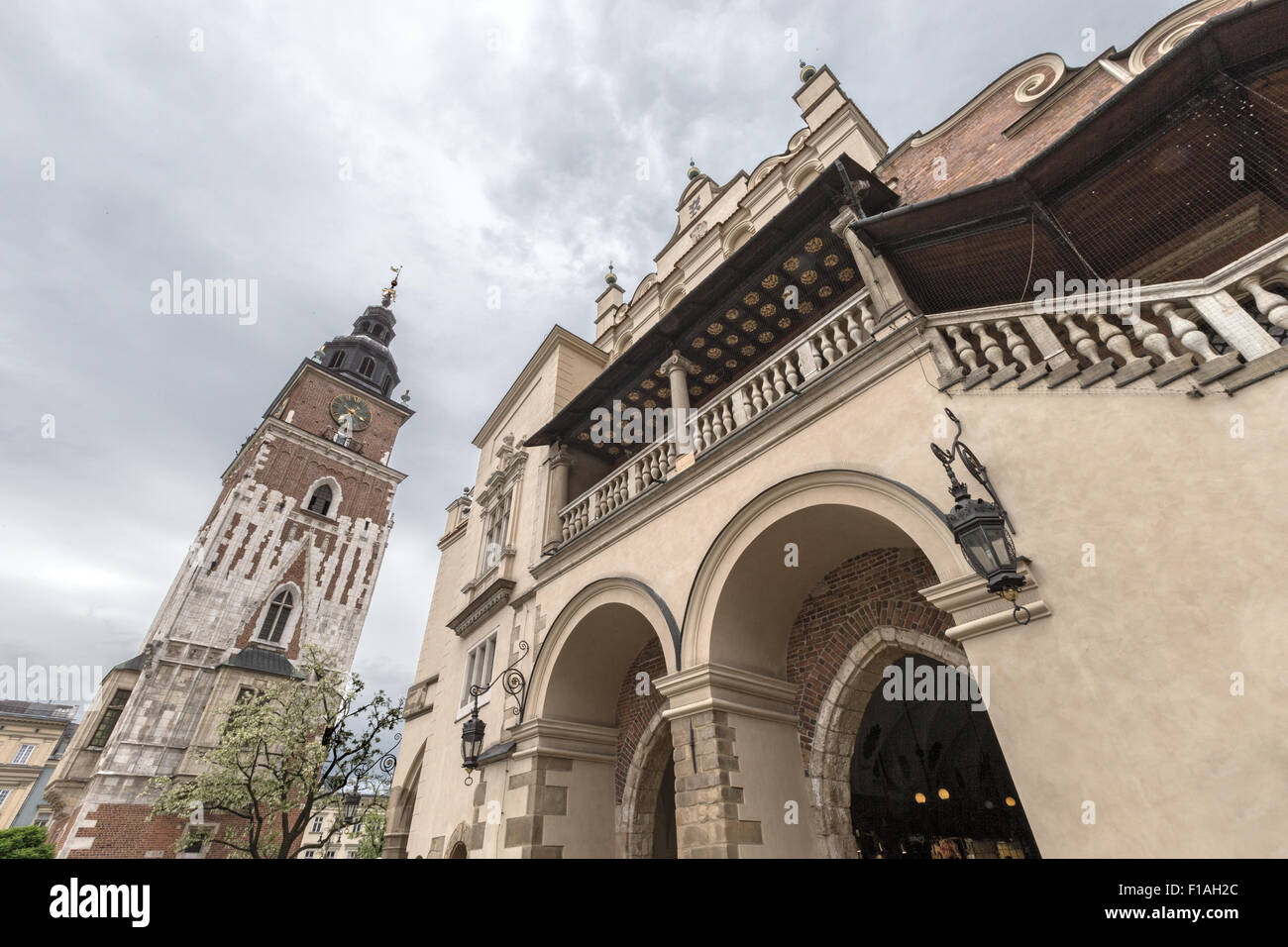 Cloth Hall (Sukiennice) + Town Hall Tower, Krakow, Poland Stock Photo ...
