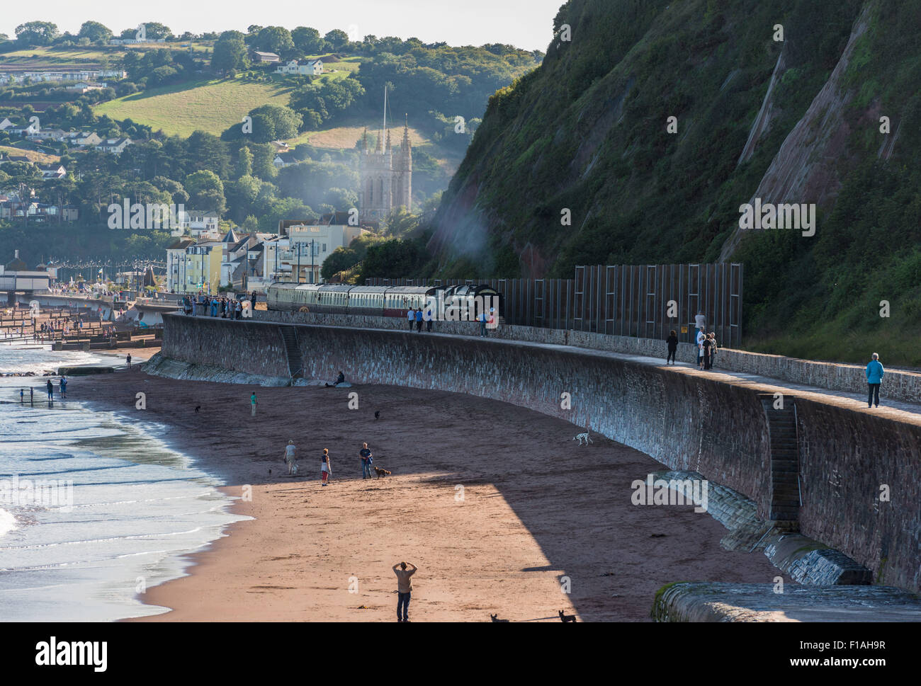 The Torbay Express steam train moves along the Brunel coastal line at ...