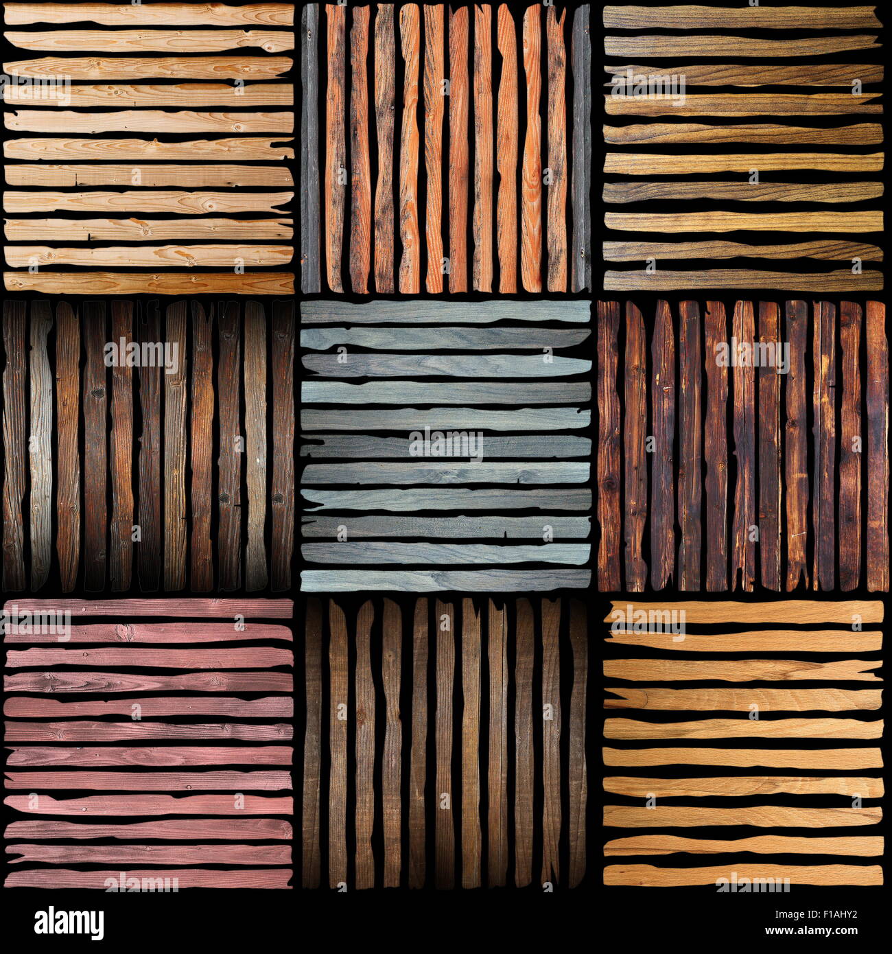 collection of different wooden plank pieces on dark background ready ...