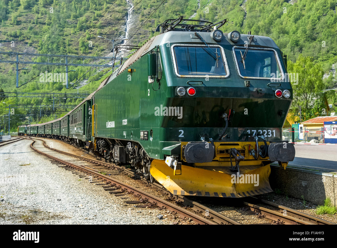 The village of Flam. The Flam Myrdal railway Stock Photo - Alamy