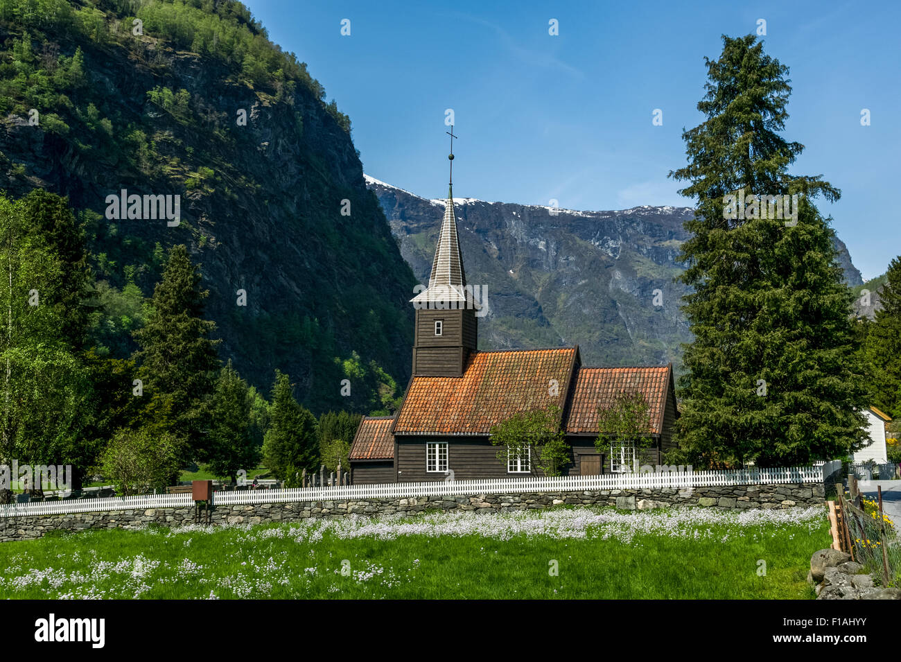 The village of Flam church Stock Photo - Alamy