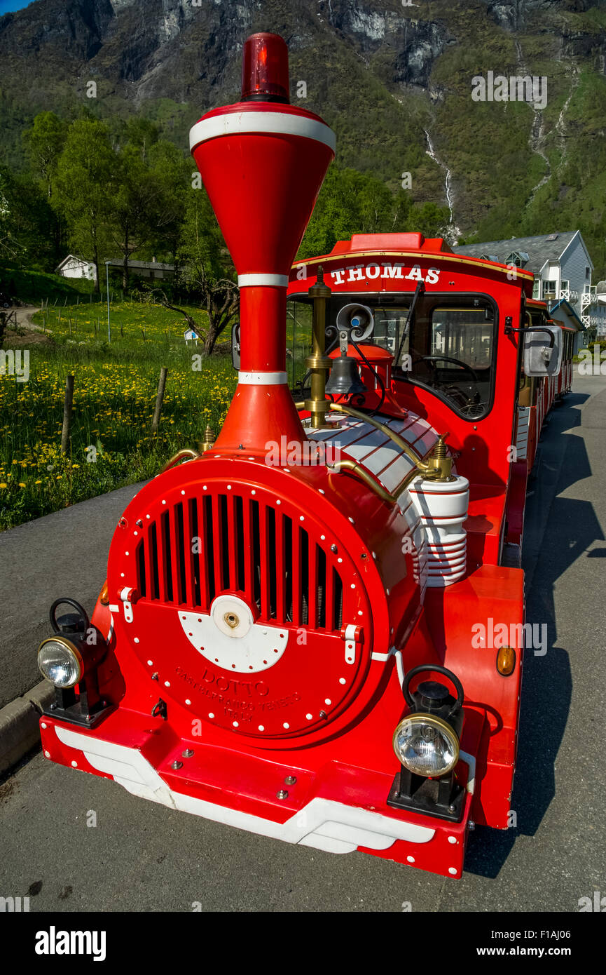 The village of Flam tourist train Stock Photo - Alamy