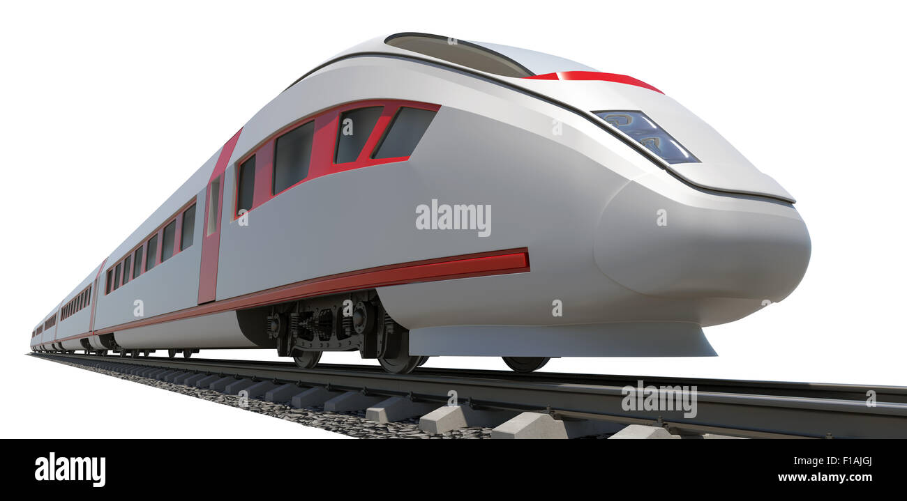 Long train on white, side view Stock Photo - Alamy