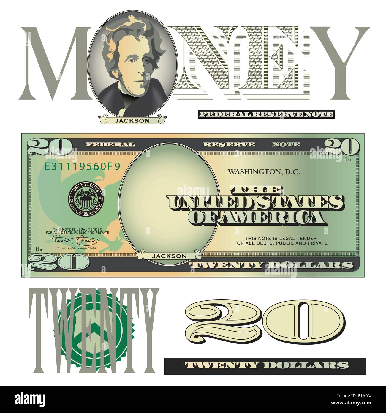 Twenty dollar bill vector hi-res stock photography and images - Alamy