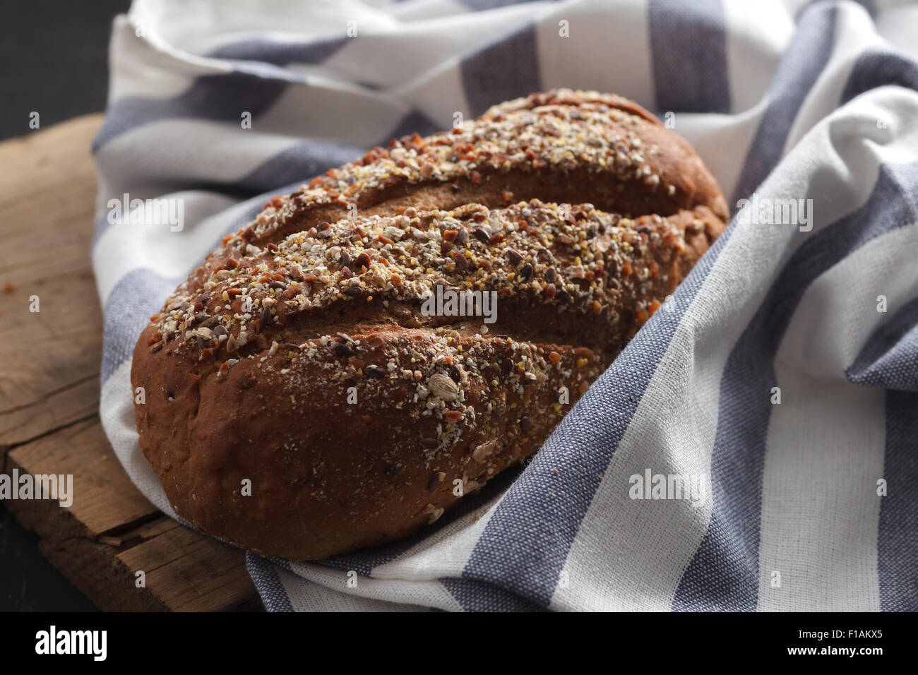 Dark multigrain bread fresh baked rustic breakfast food Whole grain ...