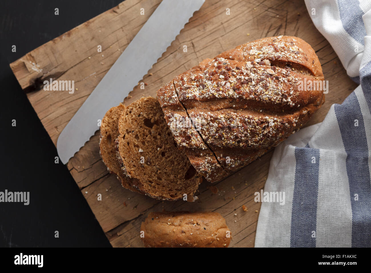 Dark multigrain bread fresh baked rustic breakfast food Whole grain ...