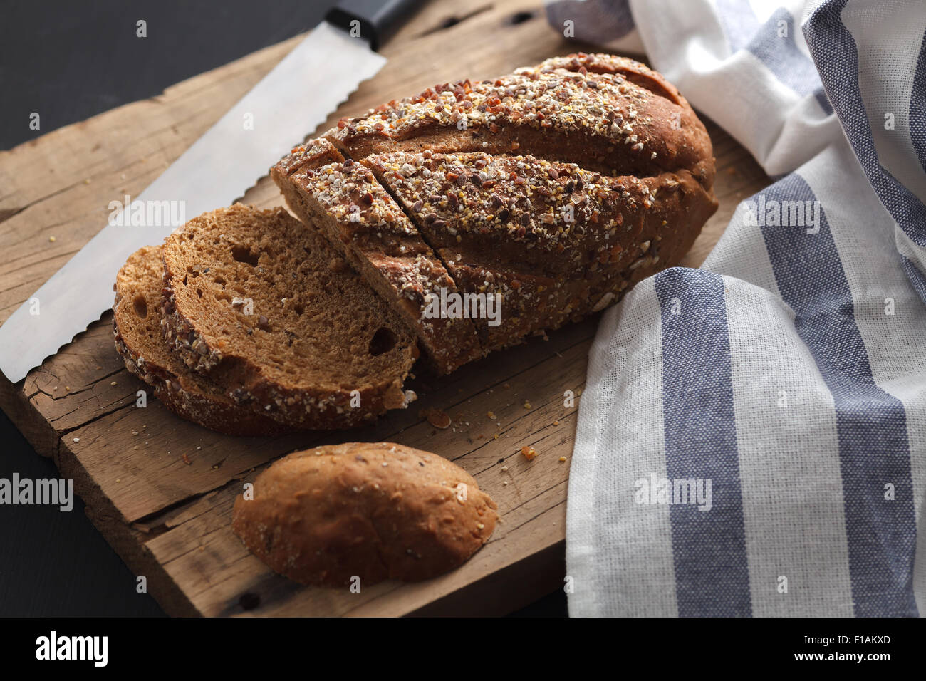 Dark multigrain bread fresh baked rustic breakfast food Whole grain ...