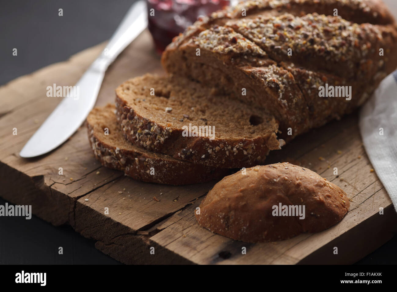 Dark multigrain bread fresh baked rustic breakfast food Whole grain ...