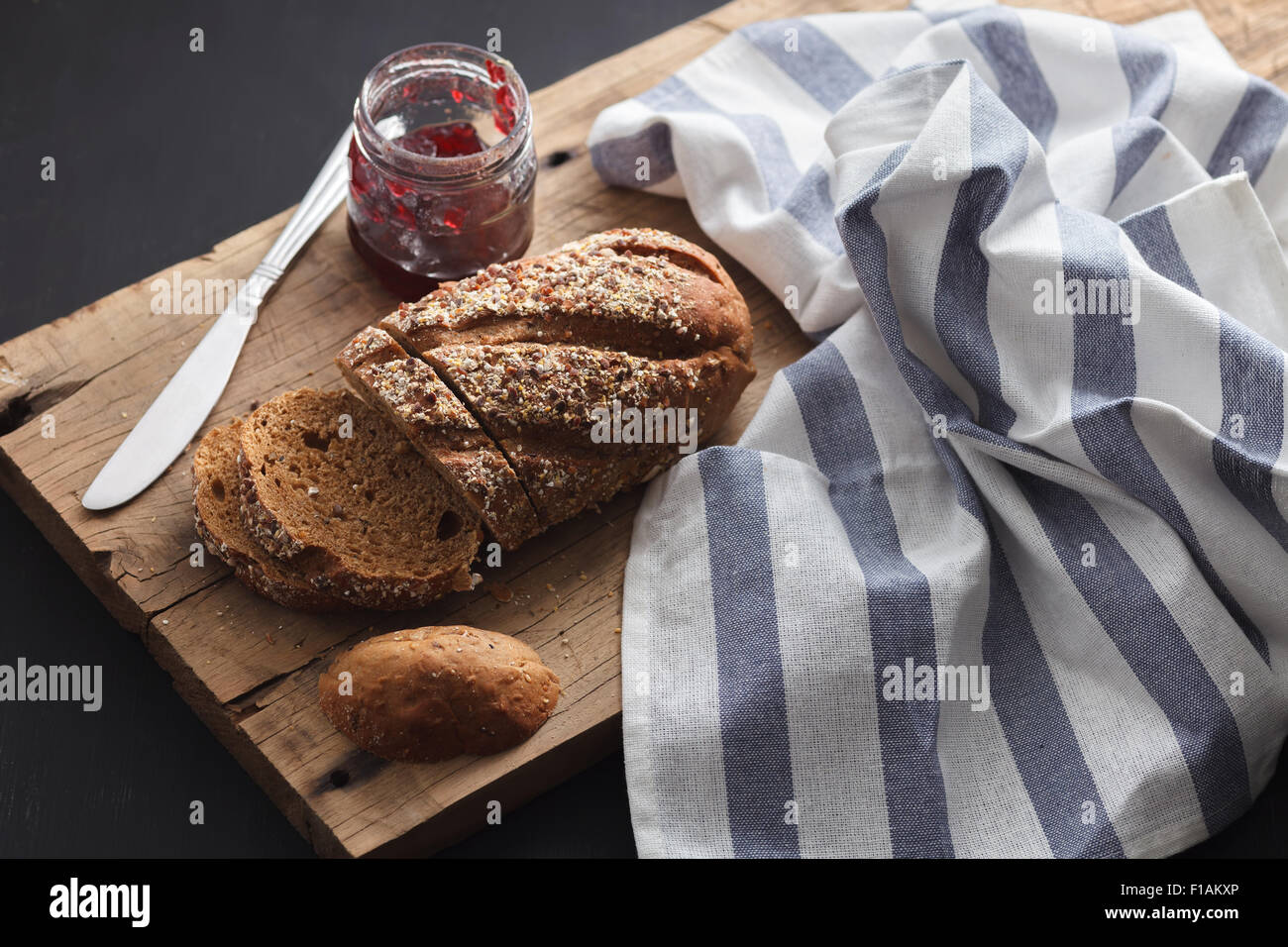 Dark multigrain bread fresh baked rustic breakfast food Whole grain ...