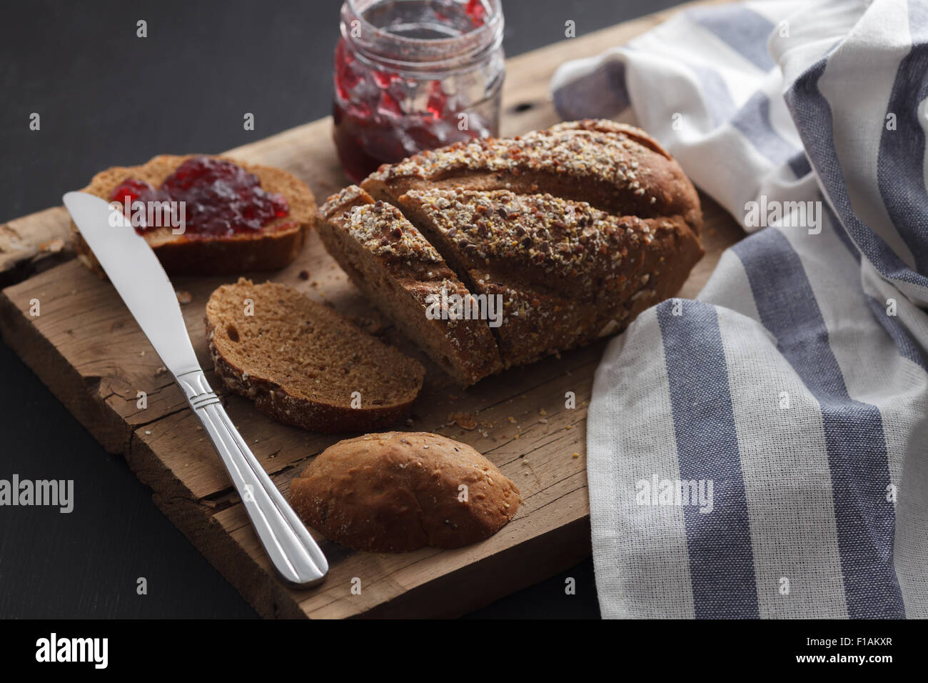 Dark multigrain bread fresh baked rustic breakfast food Whole grain ...