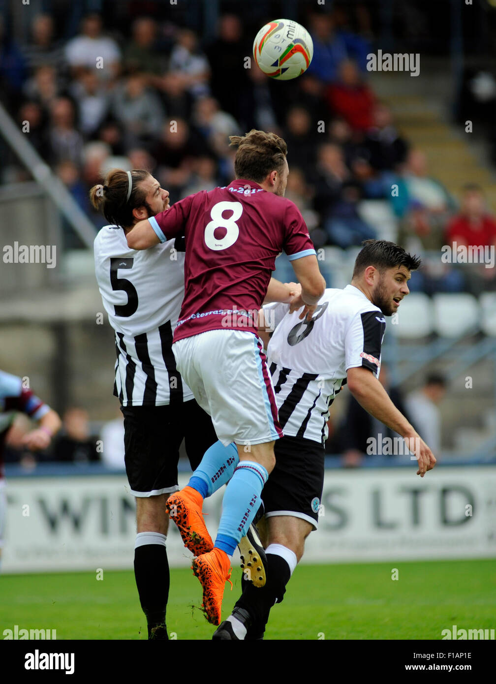 Dorchester, England. 31st August 2015. George Rigg (centre) of Weymouth ...