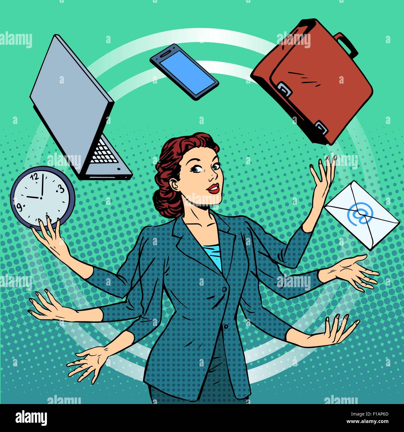 Businesswoman many hands business idea time management Stock Vector ...