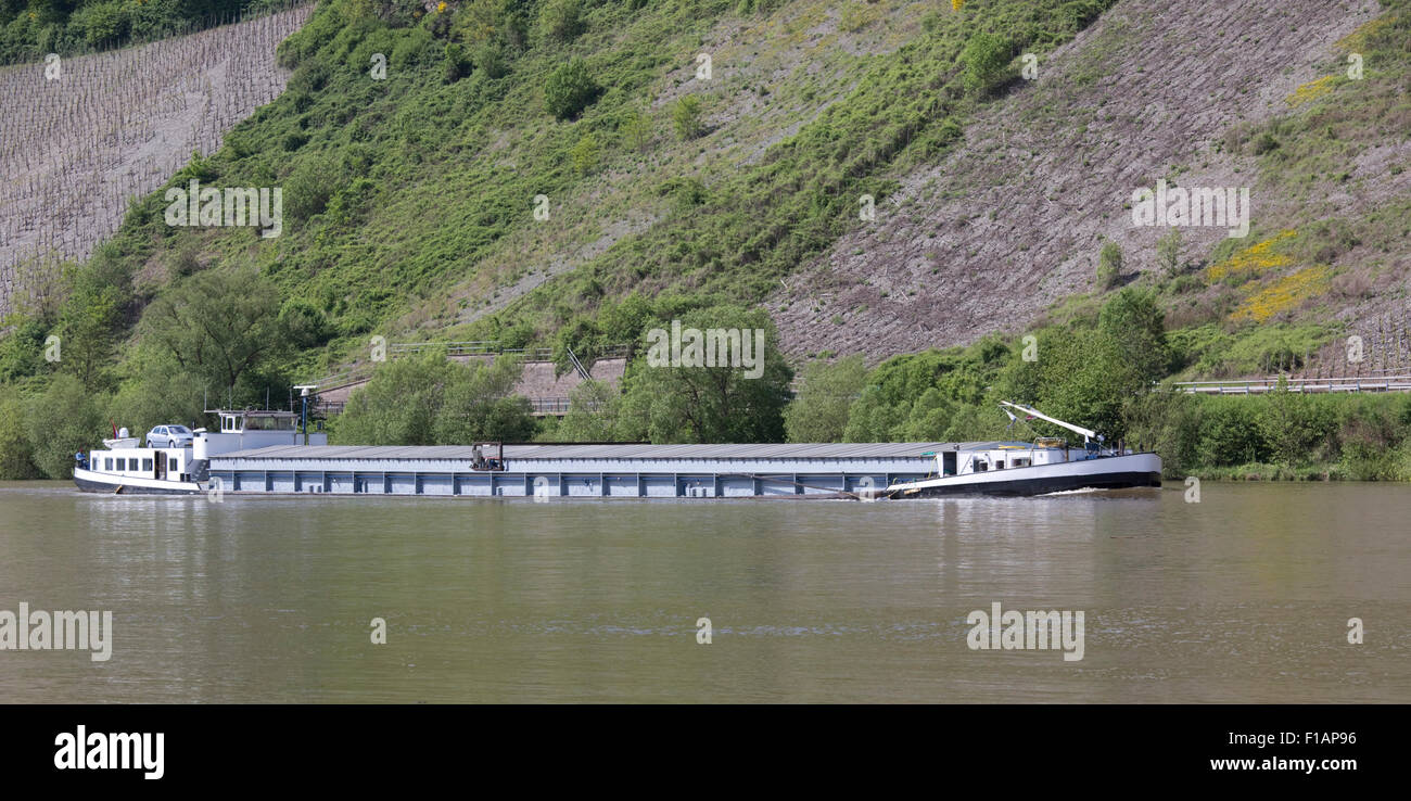 Panoramic of Barge transport on Mosel River Germany Stock Photo - Alamy