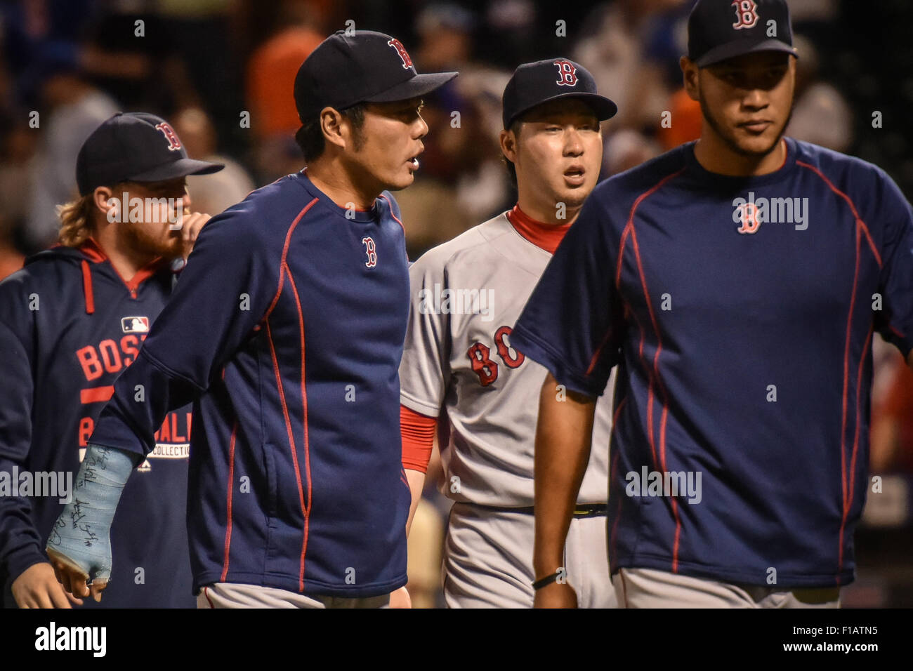 Ny, Usa. 28th Aug, 2015. Koji Uehara, Junichi Tazawa (Red Sox) MLB : Koji Uehara of the Boston ...