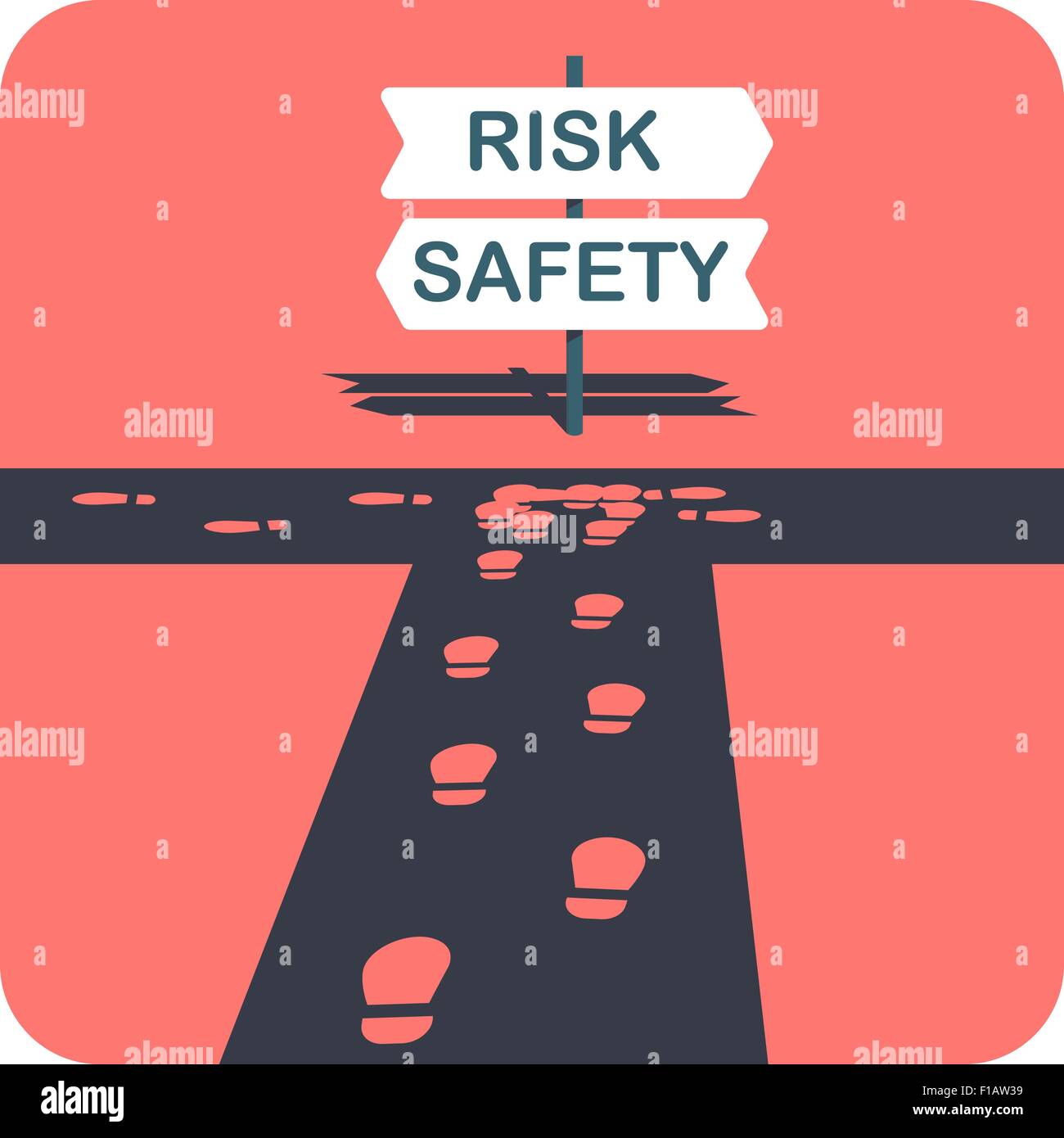 Safe decision. Human footprints near the signpost with two directions ...