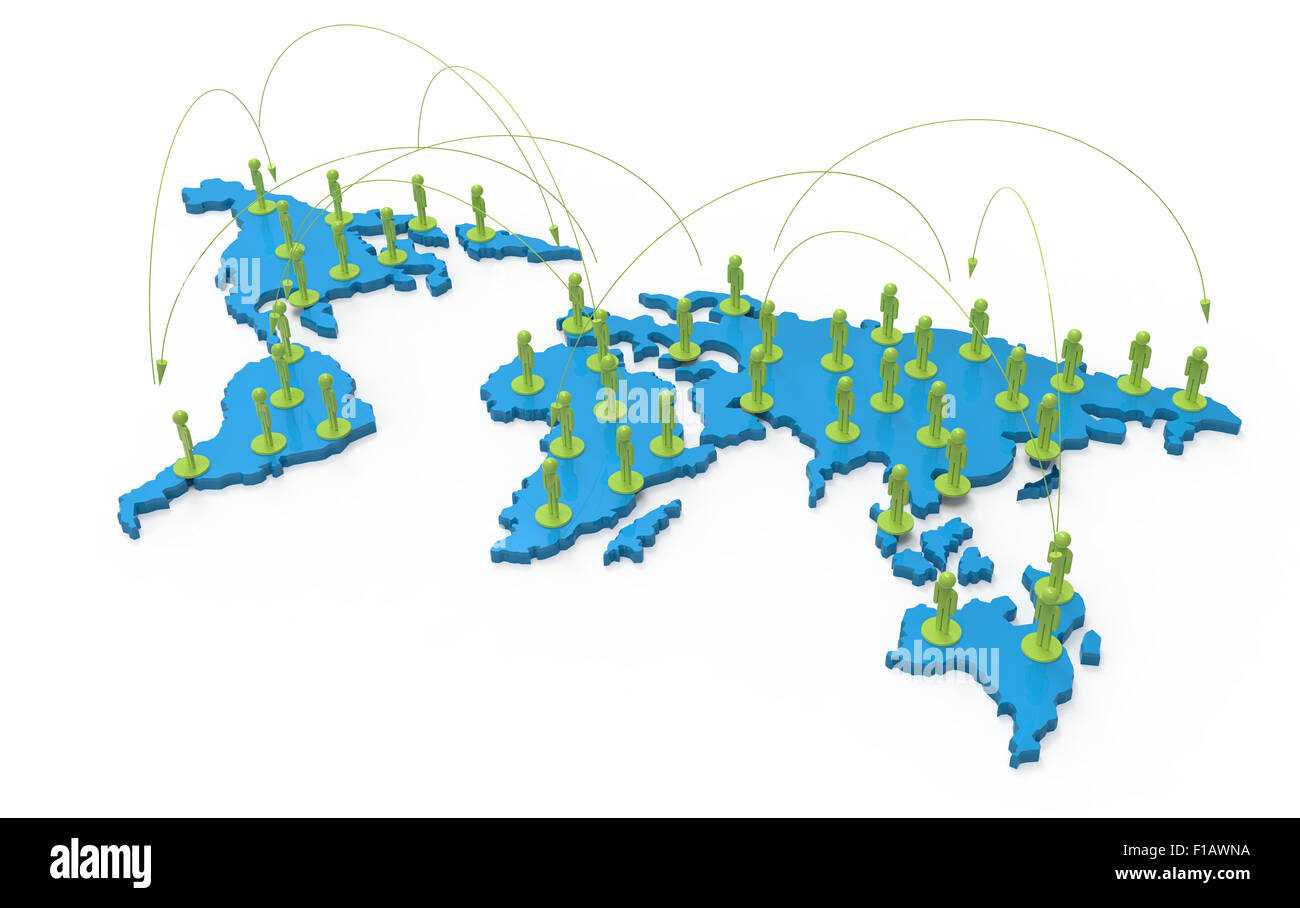 social network human 3d on world map as concept Stock Photo - Alamy