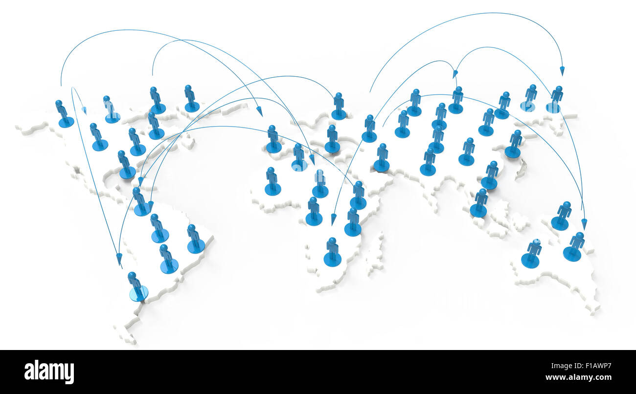 social network human 3d on world map as concept Stock Photo - Alamy
