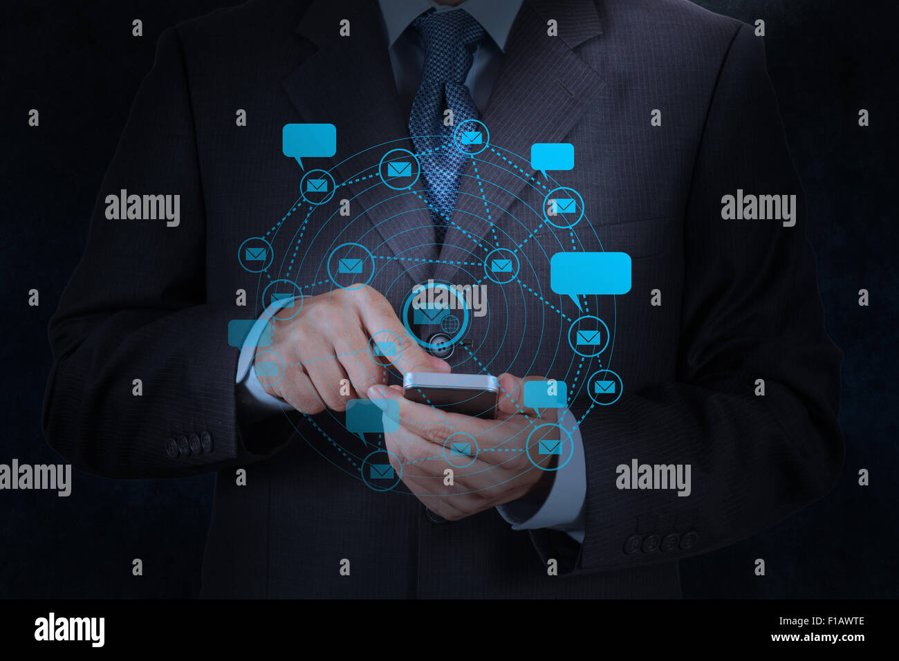 businessman hand use smart phone computer with email icon as concept ...