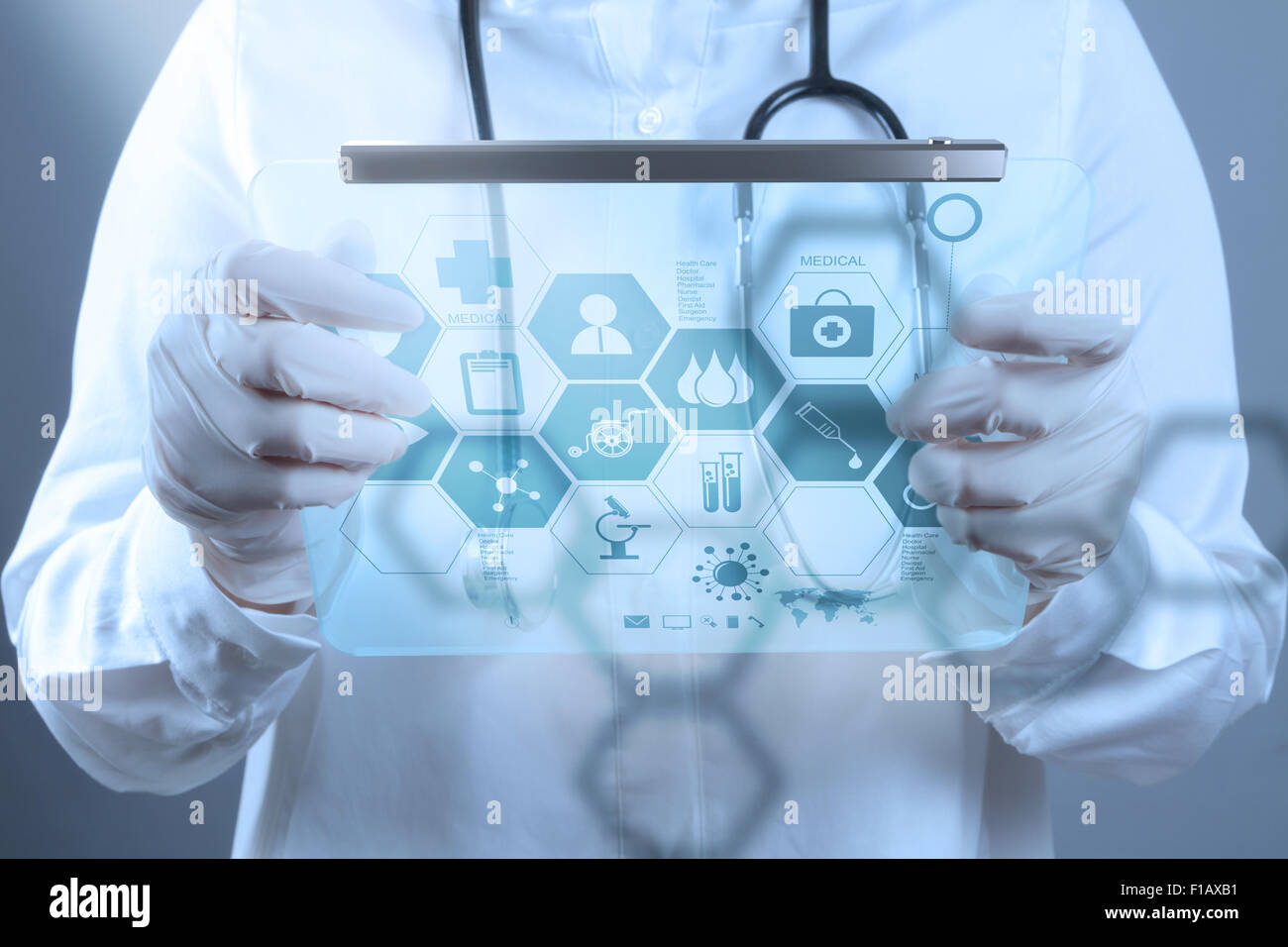 Medicine doctor working with modern computer interface as medical ...