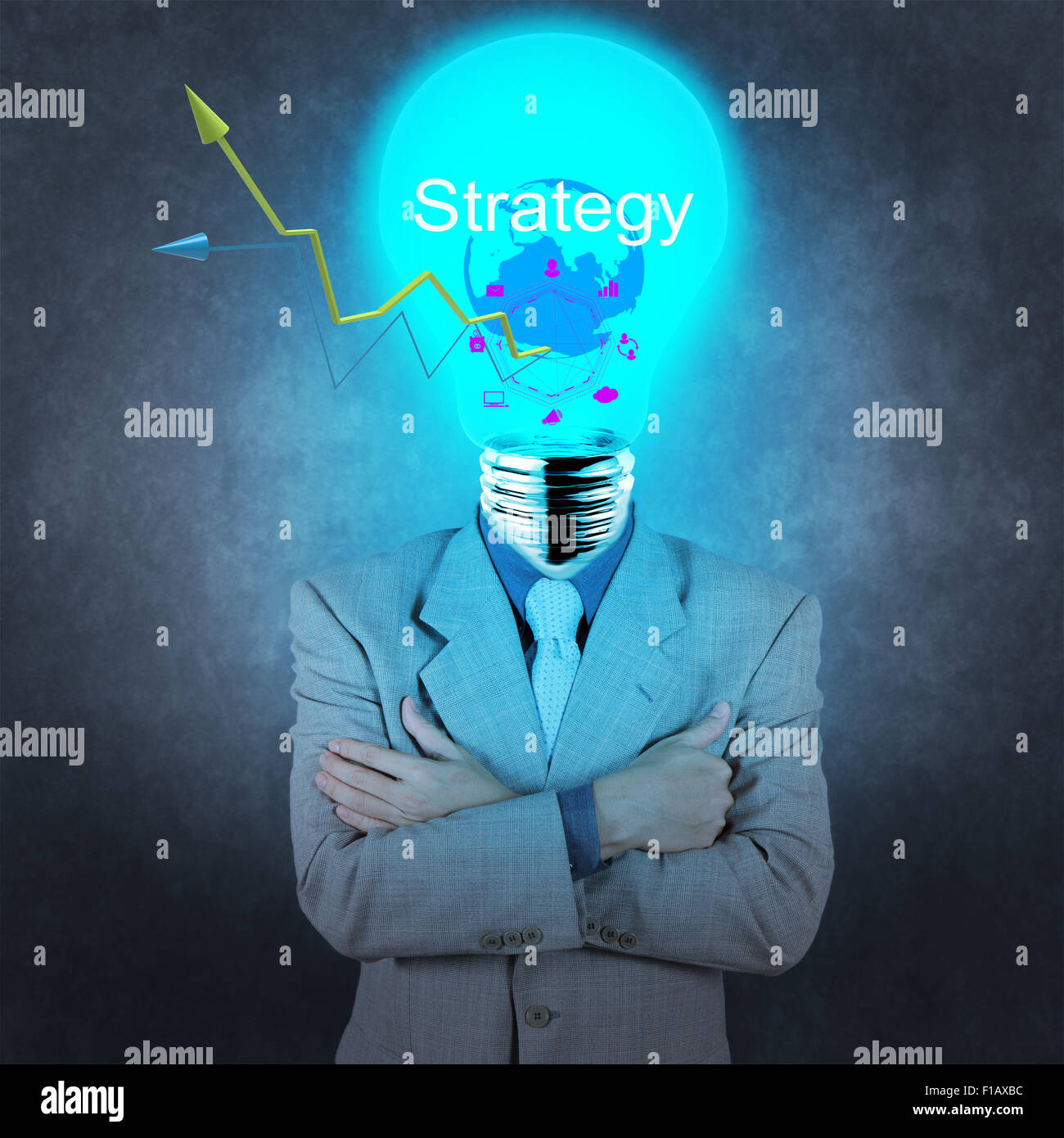 businessman with lamp-head as business strategy success concept on ...