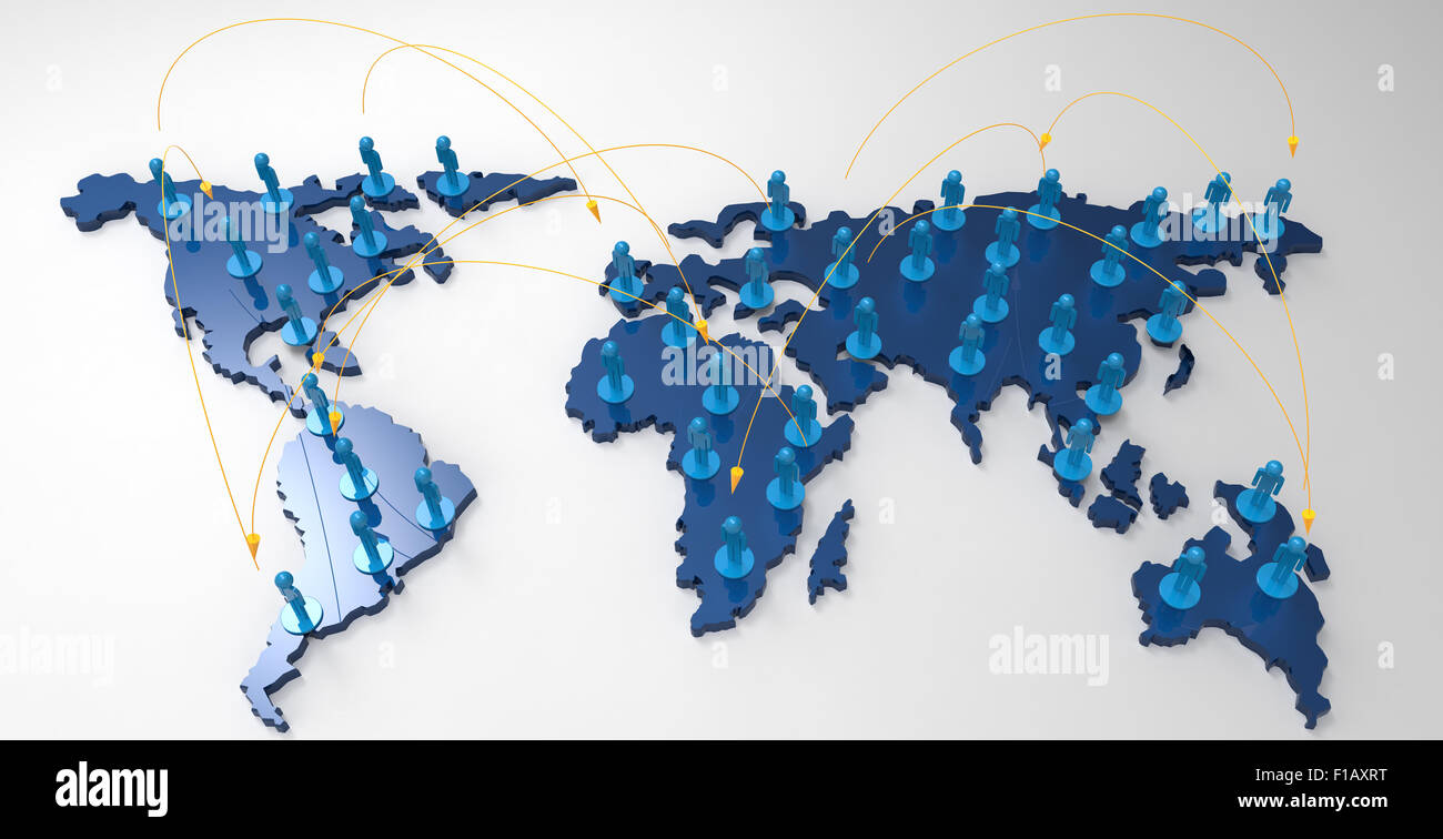 social network human 3d on world map as concept Stock Photo - Alamy