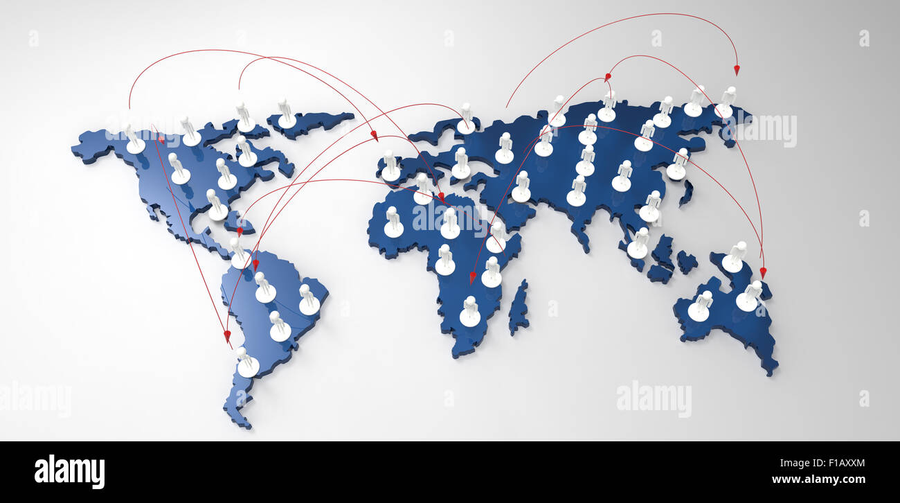 social network human 3d on world map as concept Stock Photo - Alamy