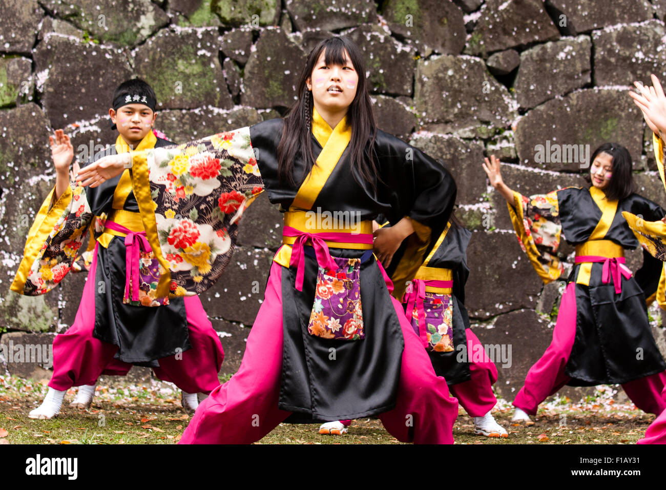 Kumamoto, Japan, Yosakoi Festival. Dance troupe of children, 10-16 year ...