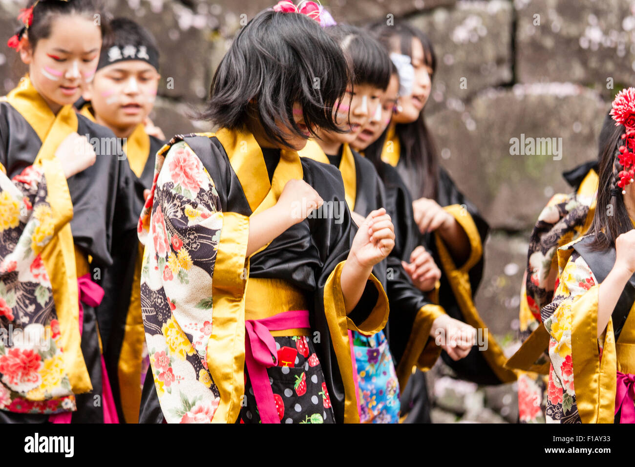 Kumamoto, Japan, Yosakoi Festival. Dance troupe of children, 10-16 year ...