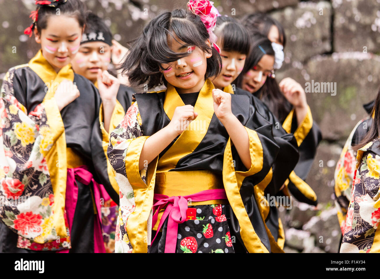 Kumamoto, Japan, Yosakoi Festival. Dance troupe of children, 10-16 year ...