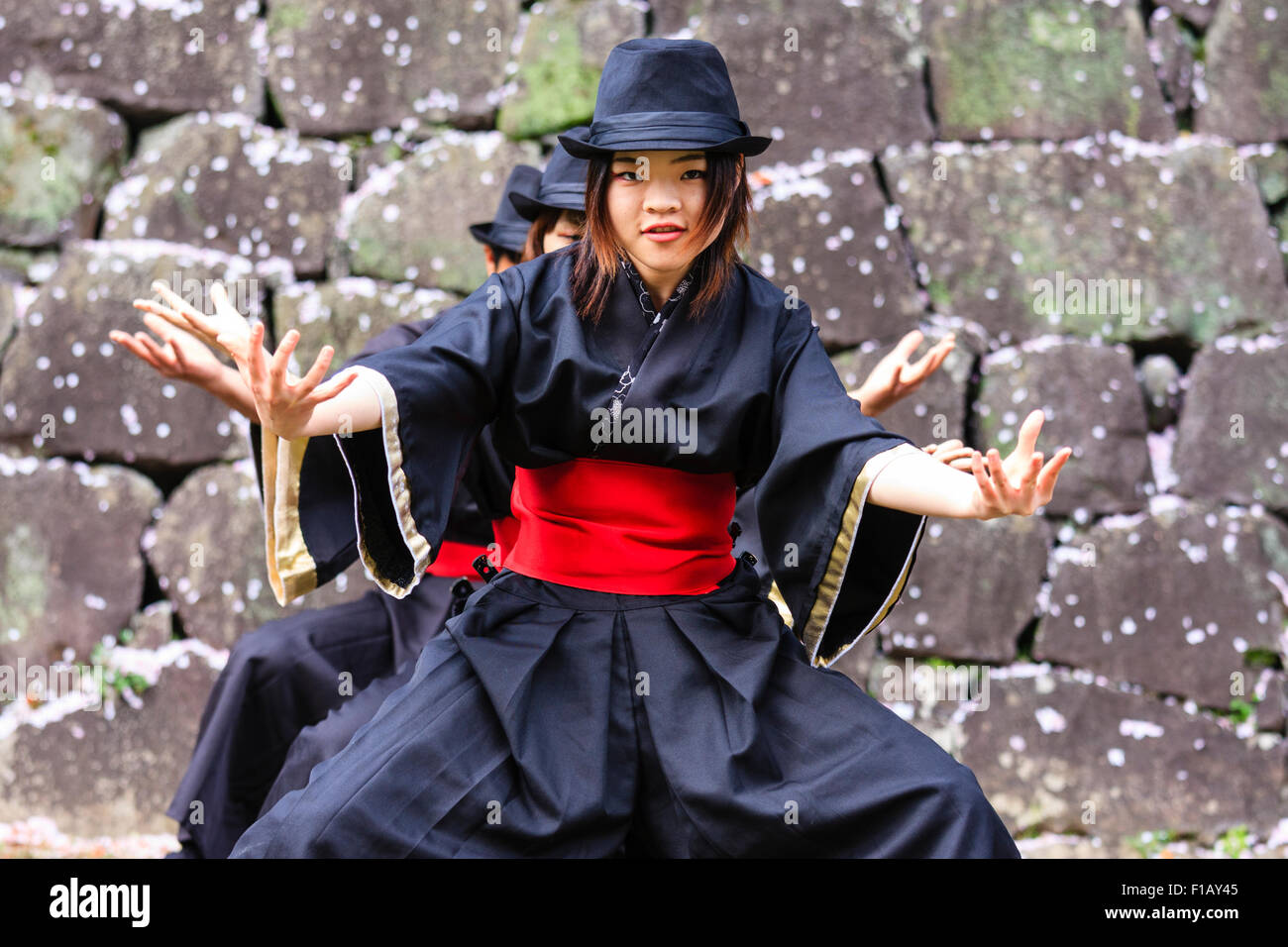 Japanese Yosakoi Dance. Dance troupe, Row of young women wearing black ...