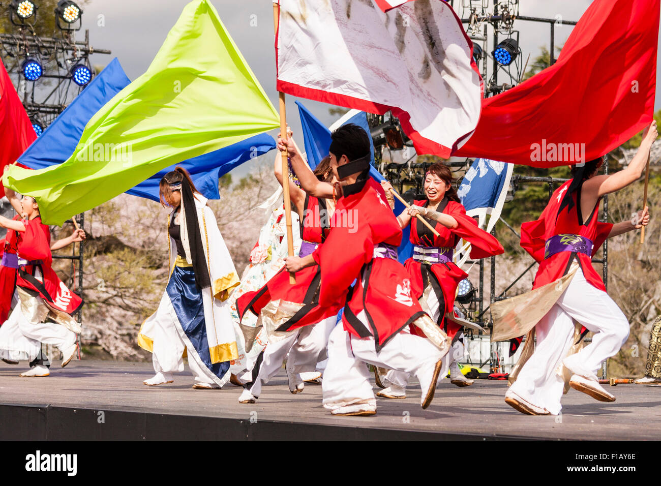 Kumamoto Japan Hinokuni Yosakoi Dance Festival Dance Troupe Dressed In Ritual Historical