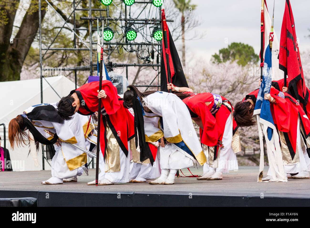 Japanese yosakoi dance troupe dressed in historical style costumes ...