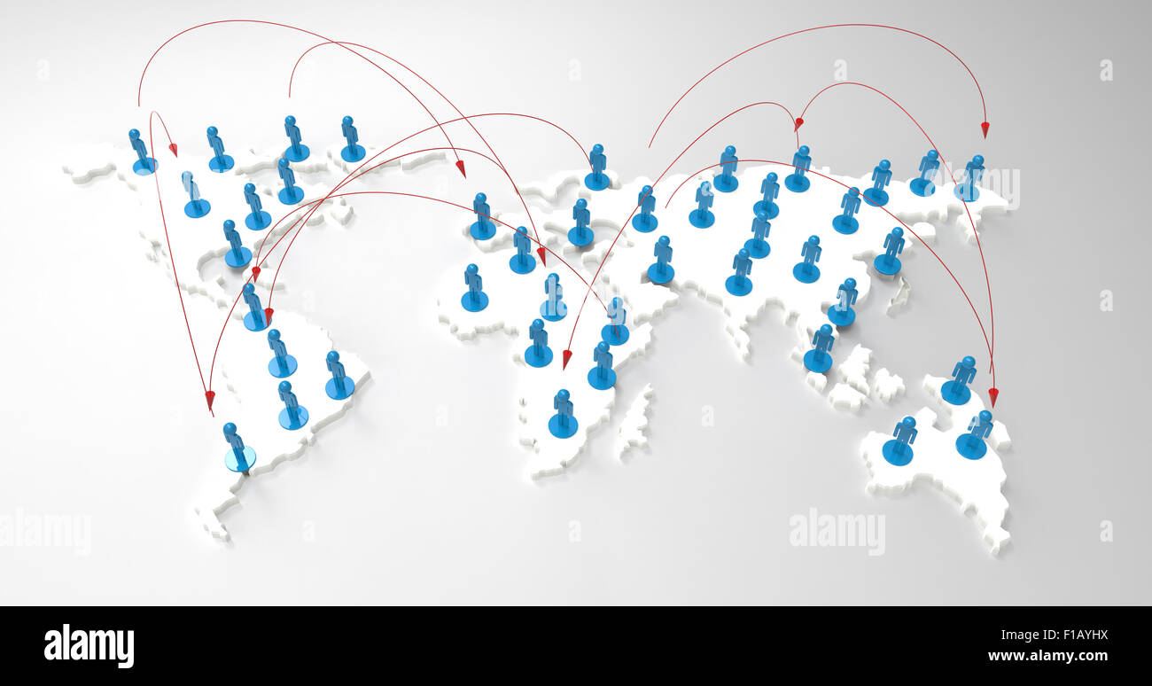 social network human 3d on world map as concept Stock Photo - Alamy