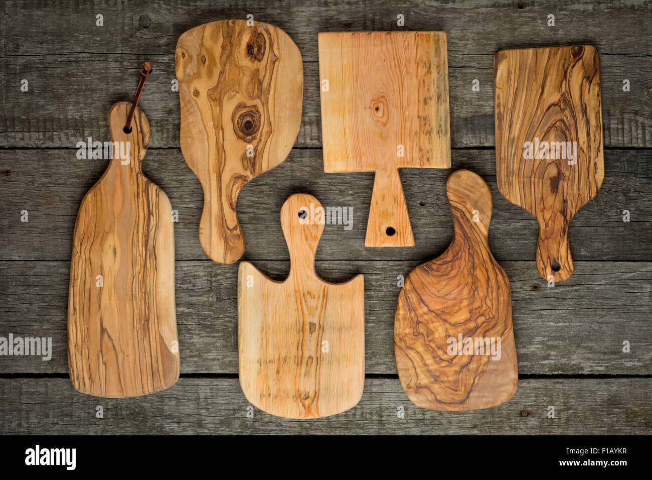 Wood chopping boards on rustic wooden background Stock Photo - Alamy