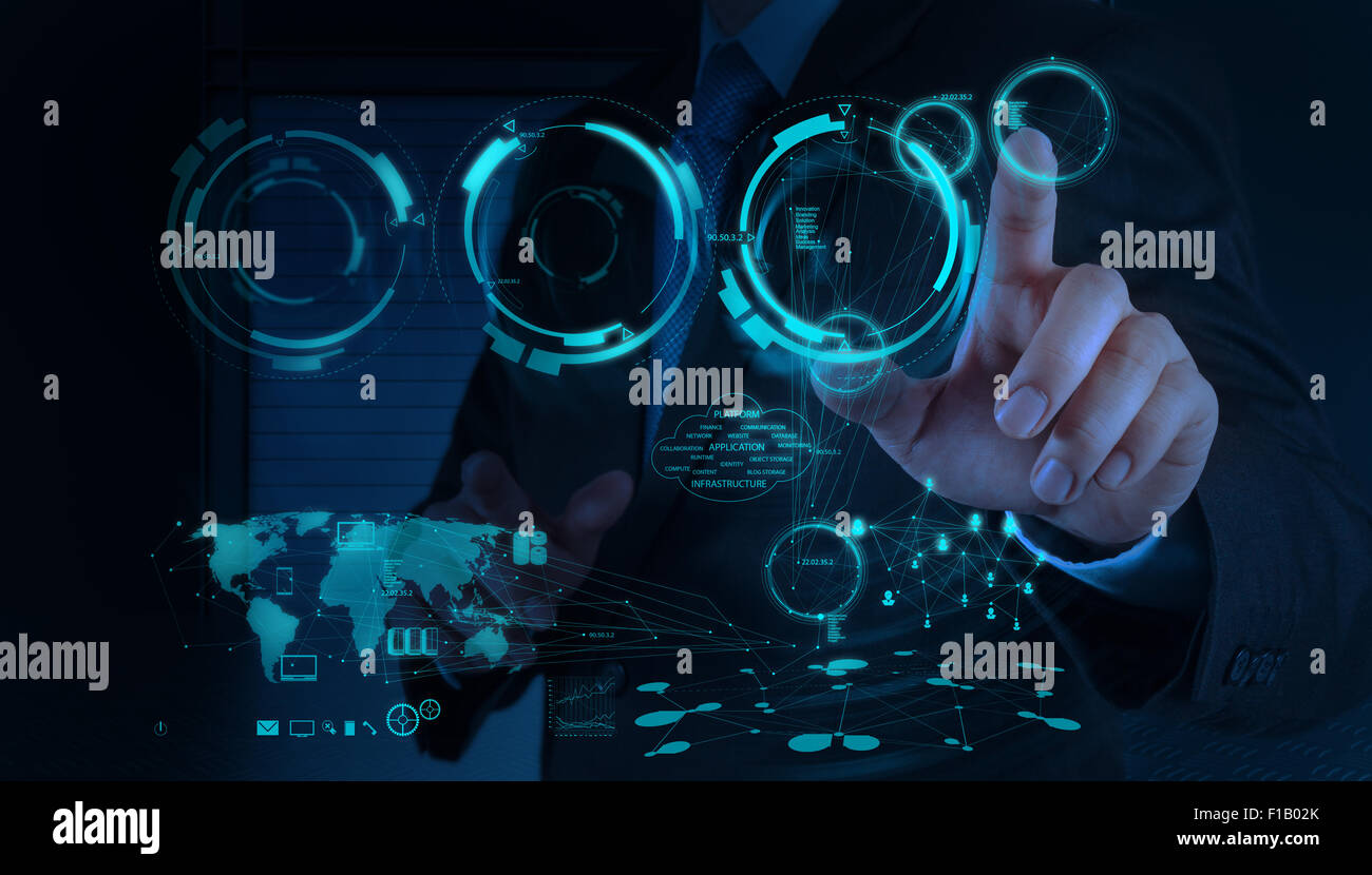 Businessman hand working with a Cloud Computing diagram on the new ...