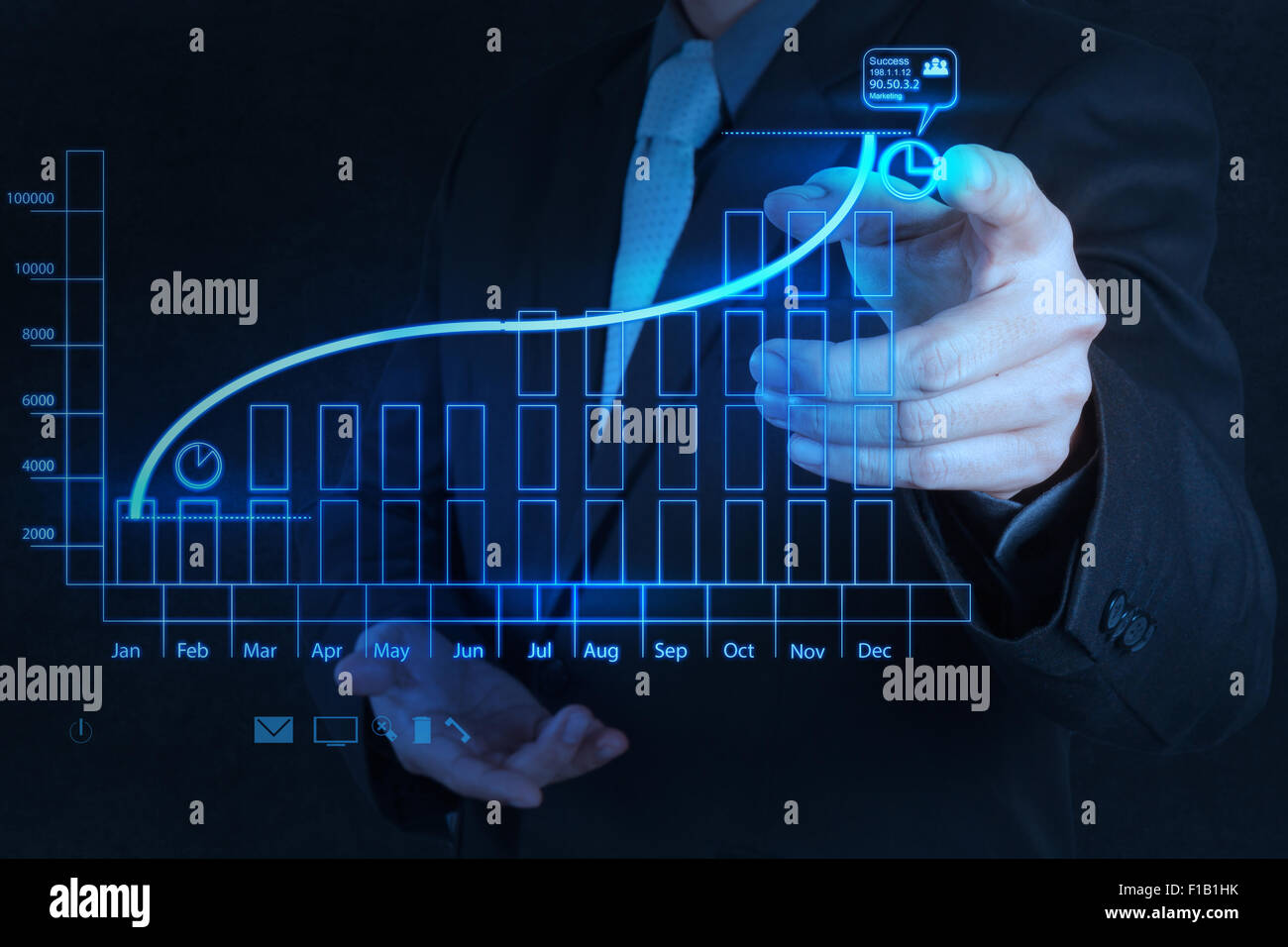 businessman hand drawing virtual chart business on touch screen ...