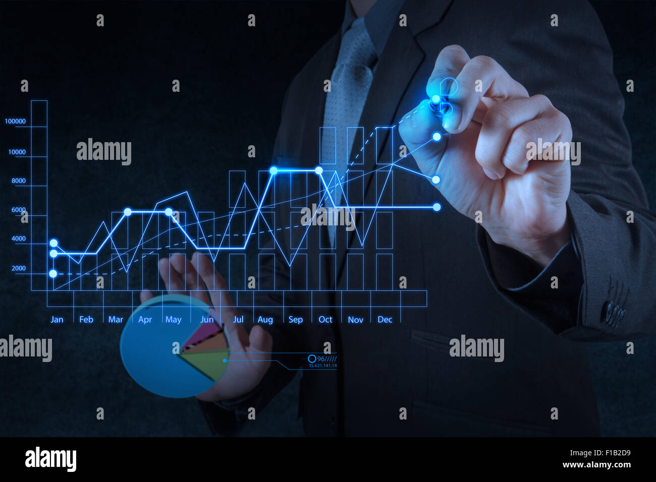 businessman hand drawing virtual chart business on touch screen ...
