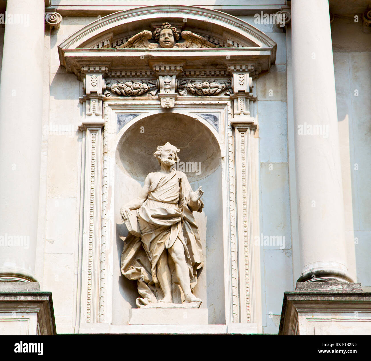 marble in old historical construction italy europe milan and statue ...
