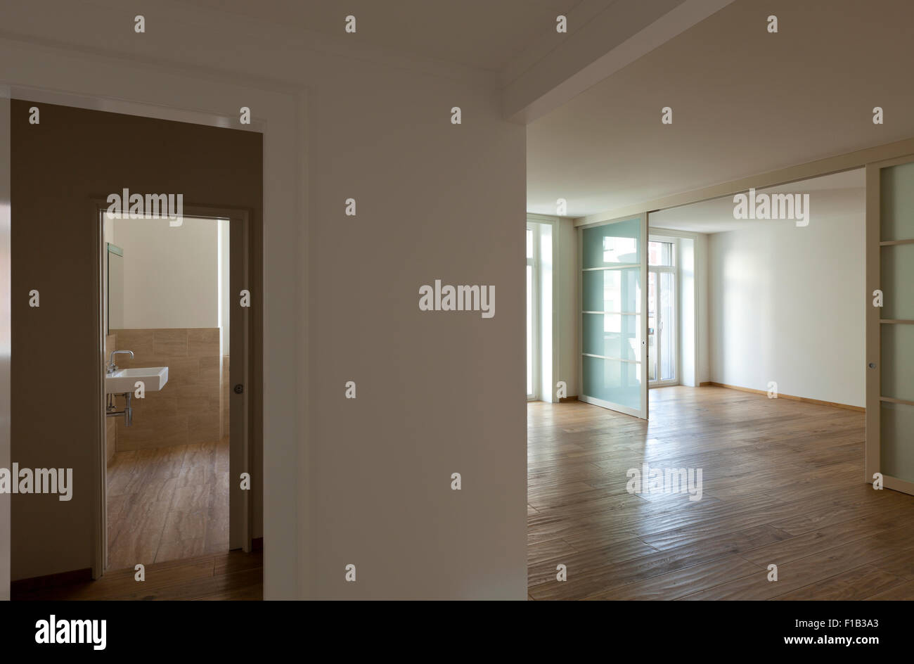 interior empty house with wooden floor, passage Stock Photo - Alamy