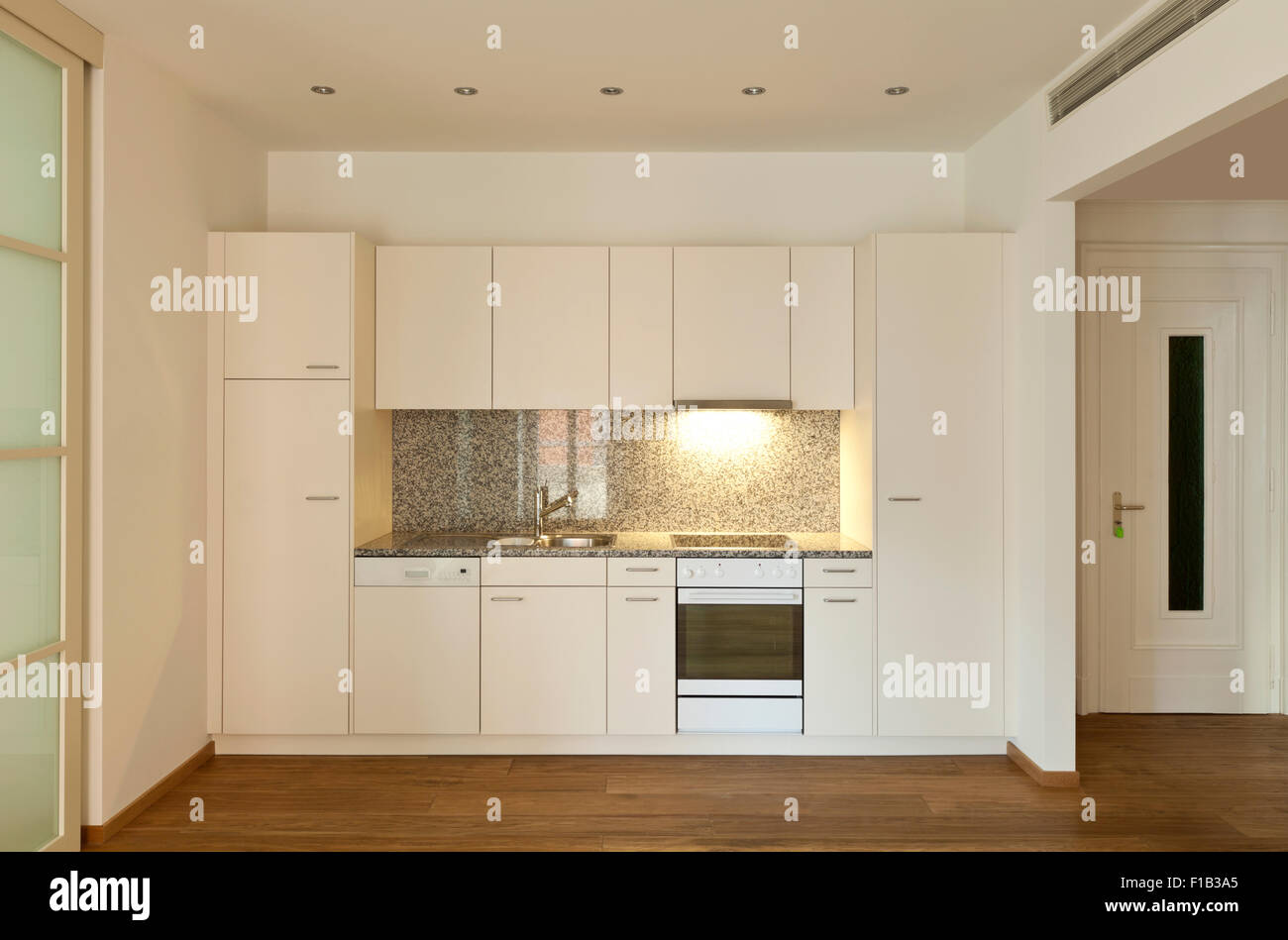 interior empty house with wooden floor, kitchen Stock Photo - Alamy