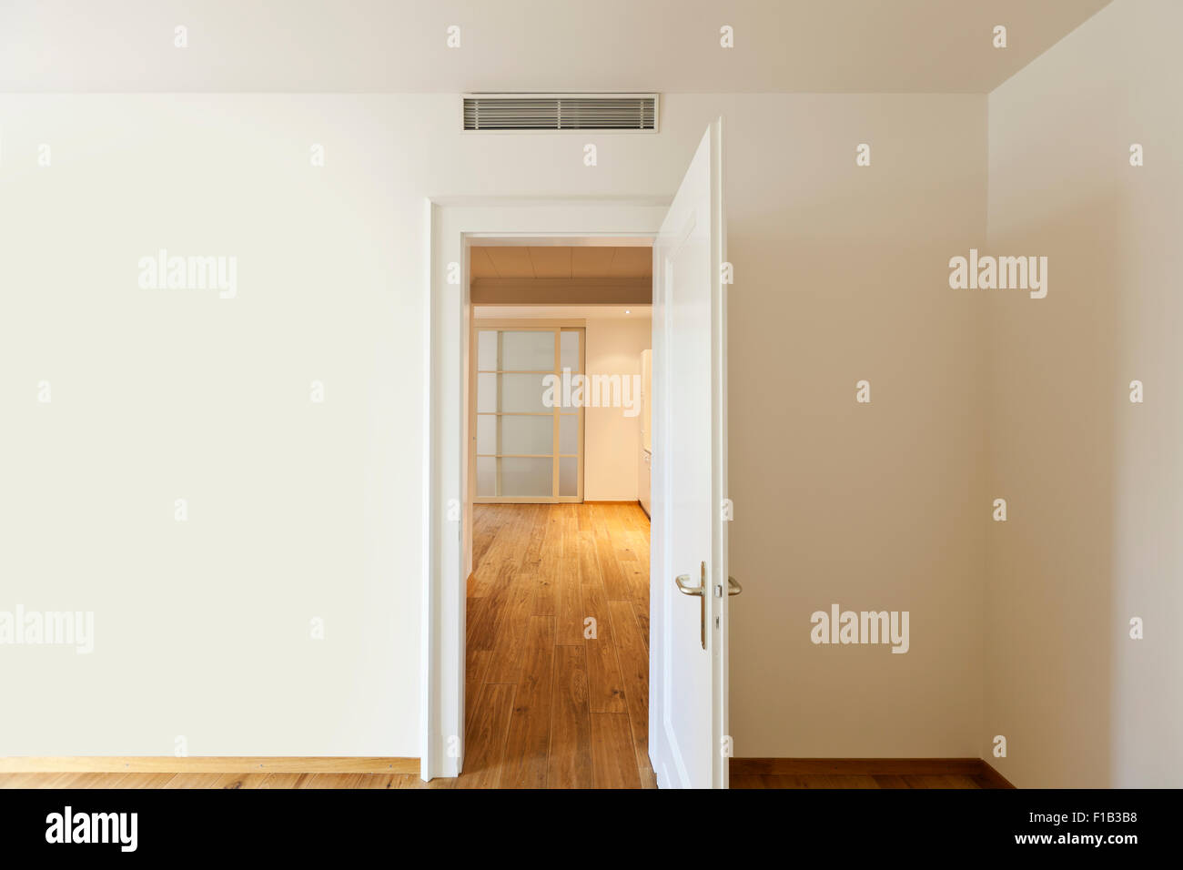 interior empty house with wooden floor, door open Stock Photo - Alamy