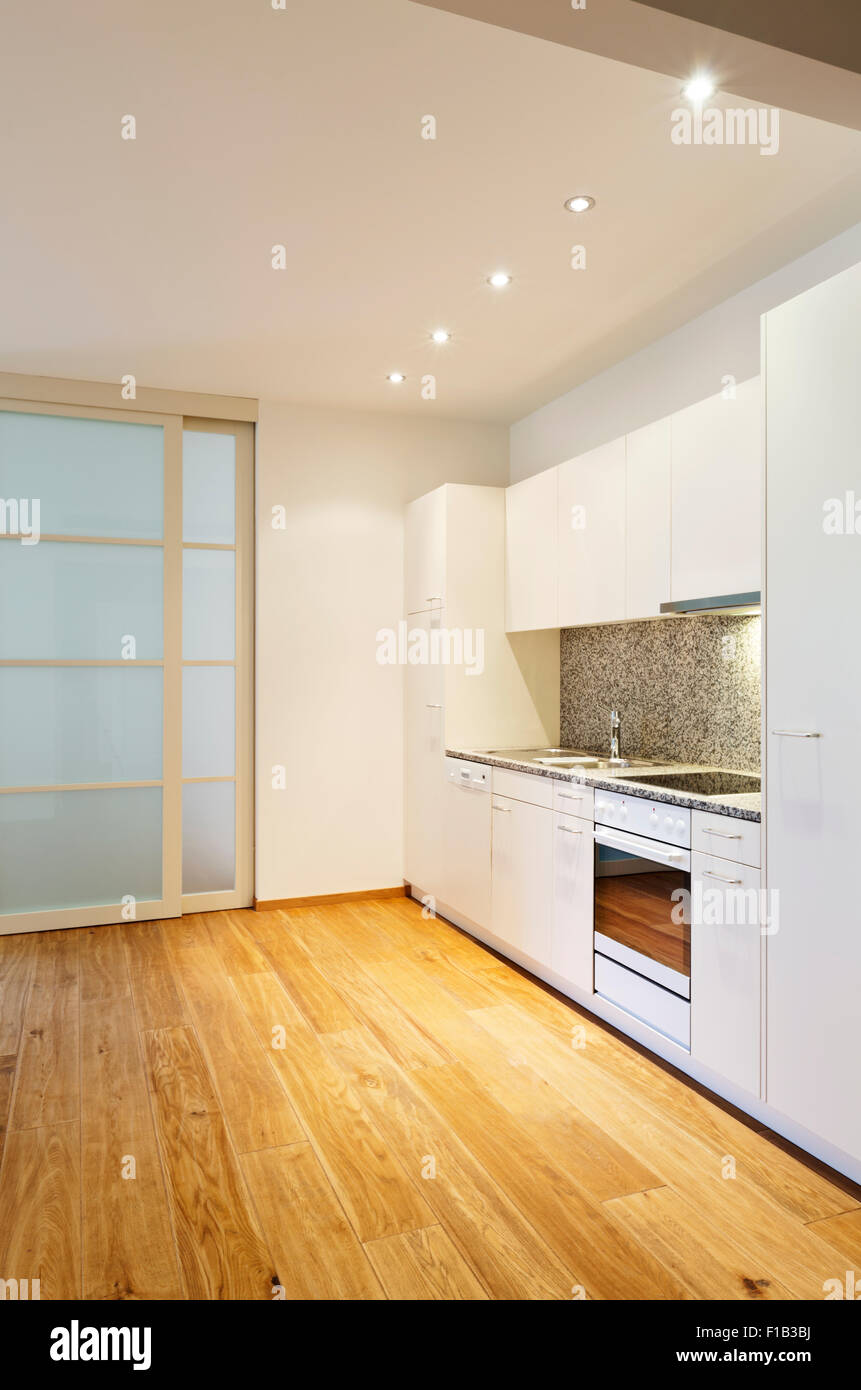 interior empty house with wooden floor, kitchen Stock Photo - Alamy