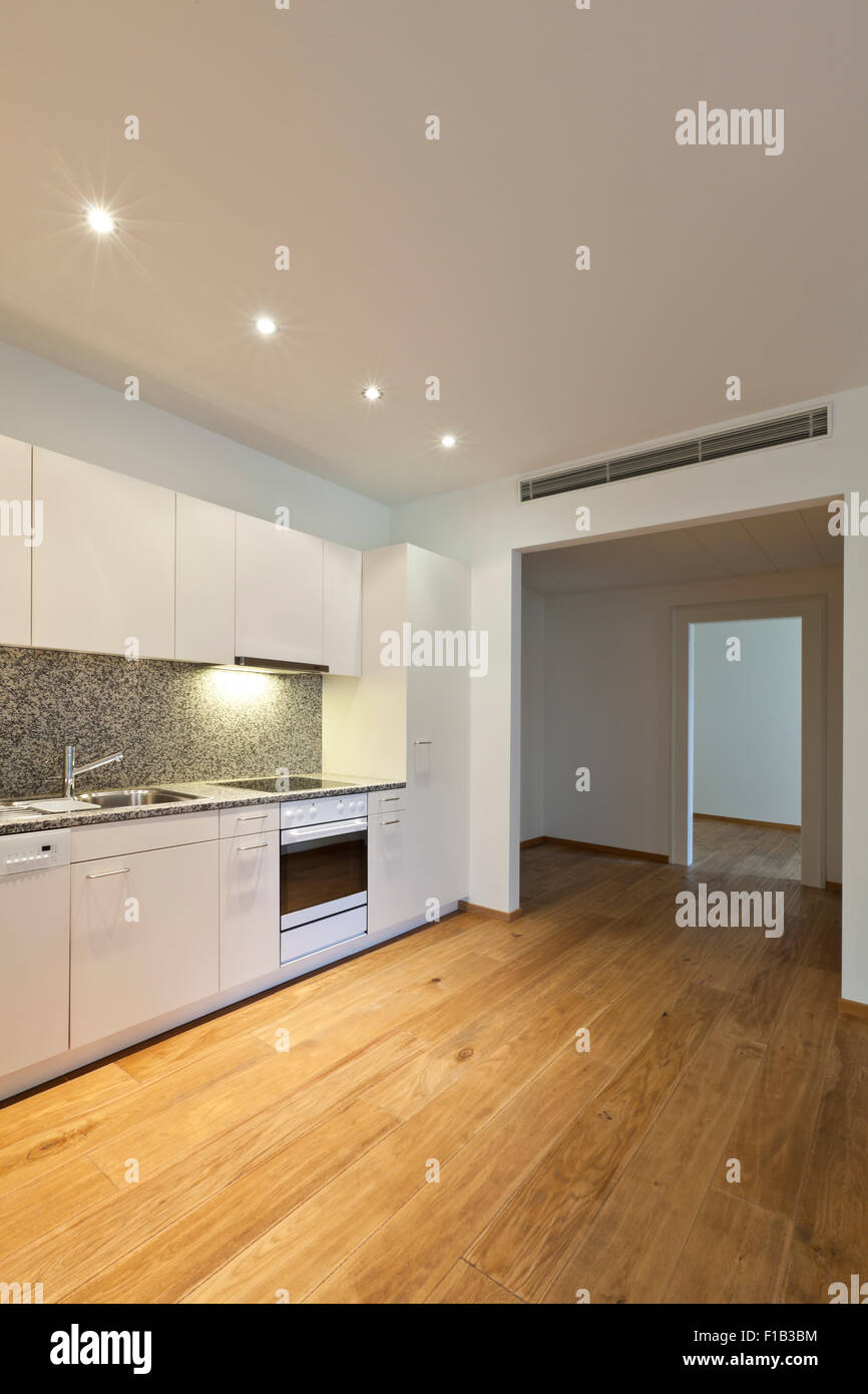 interior empty house with wooden floor, kitchen Stock Photo - Alamy