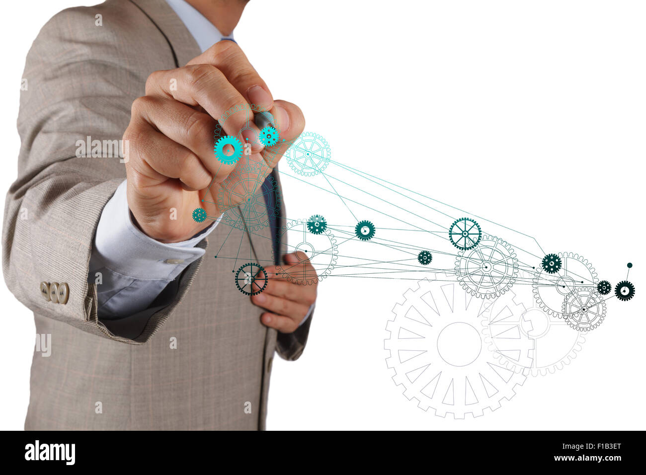 businessman hand draws gear to success concept Stock Photo - Alamy