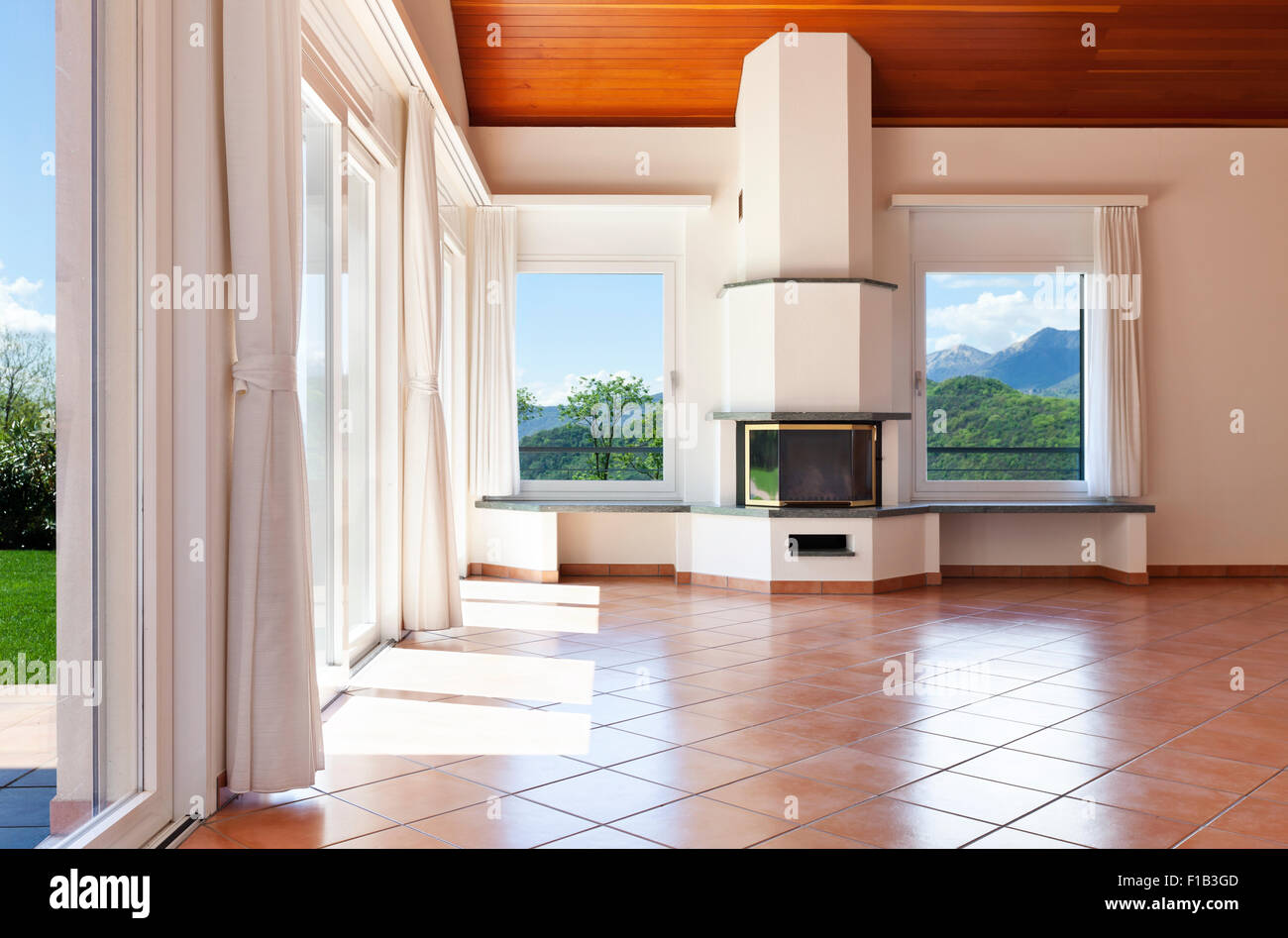 interior home,view of room with fireplace Stock Photo - Alamy