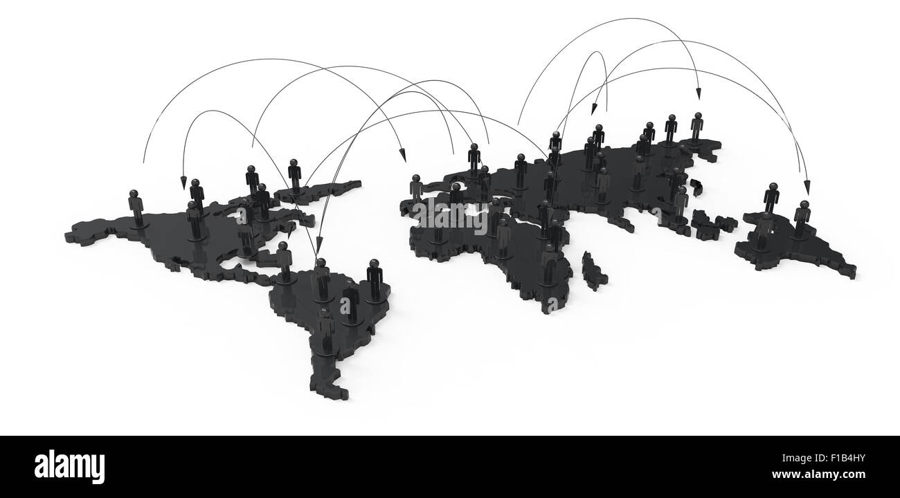 social network human 3d on world map as concept Stock Photo - Alamy