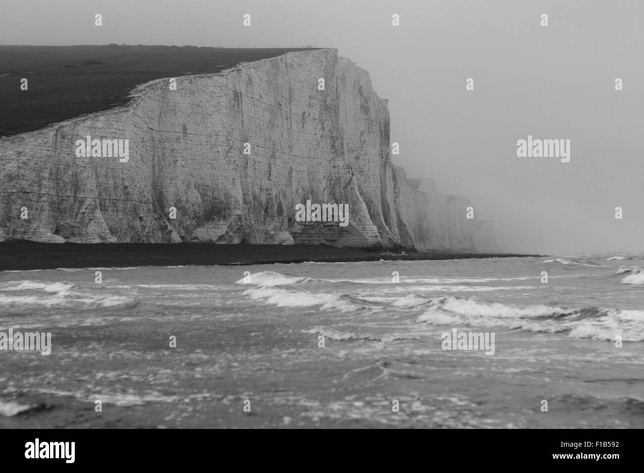 Seven Sisters cliffs in the rain from Cuckmere Estuary, East Sussex ...