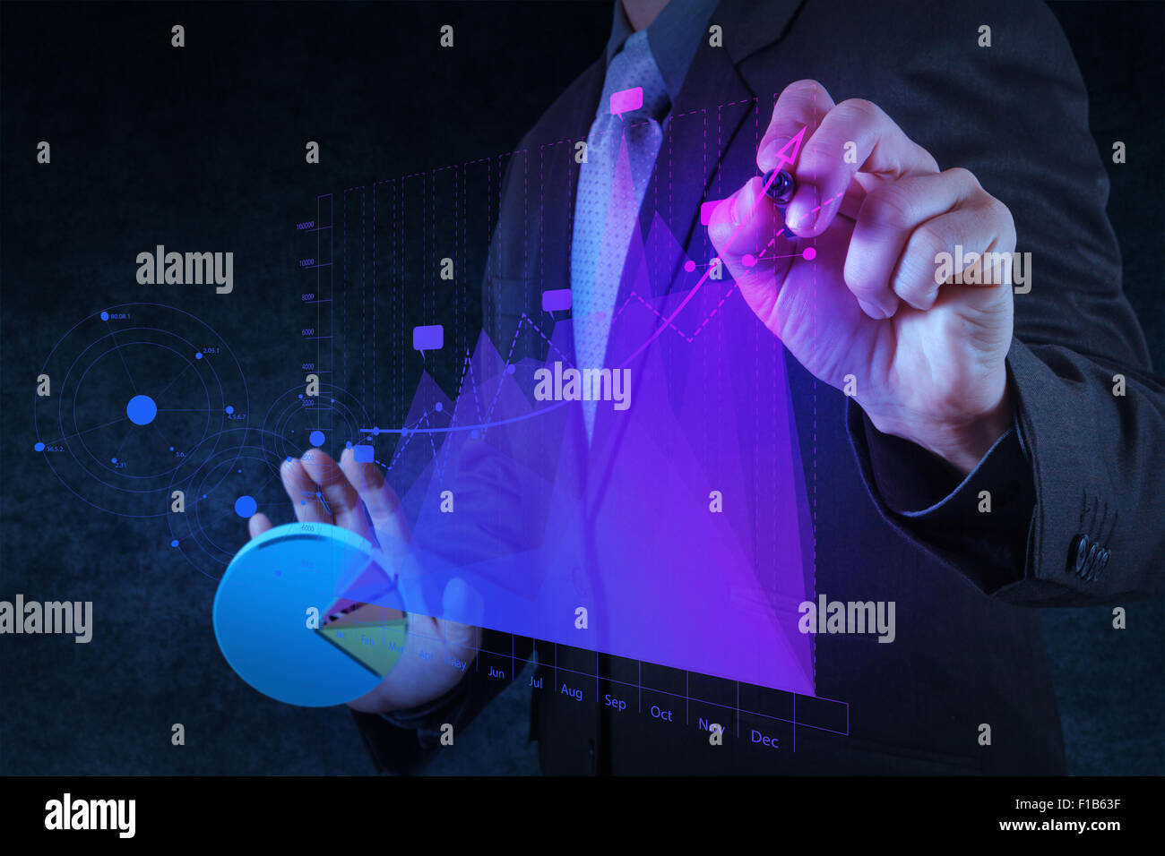 businessman hand drawing virtual chart business on touch screen ...