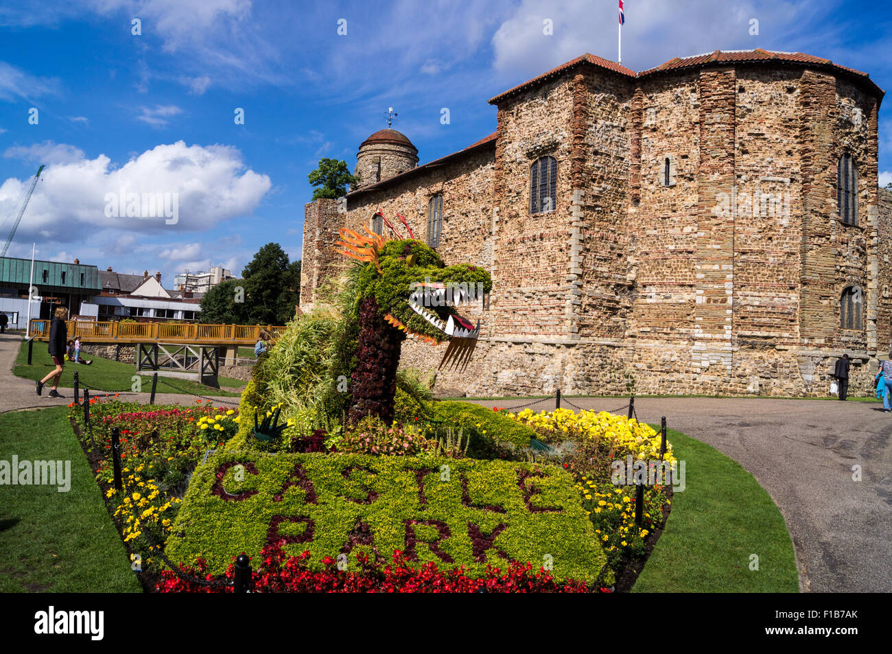 Dragon sculpture made of flowers, Castle Park, Colchester castle ...